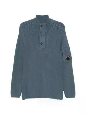 C.P. COMPANY Ribbed Knit Sweater With Lens Detail - Blue