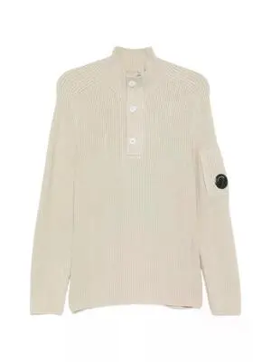 C.P. COMPANY Lens Detail Ribbed Knit Sweater - Neutrals