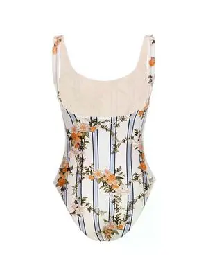 Agua Bendita Floral Embroidered One Piece Swimsuit - Neutrals