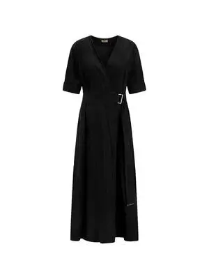 Herno Belted Seersucker-texture Midi Dress - Black