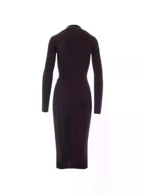 Elisabetta Franchi Logo Plaque Ribbed Knit Midi Dress - Brown