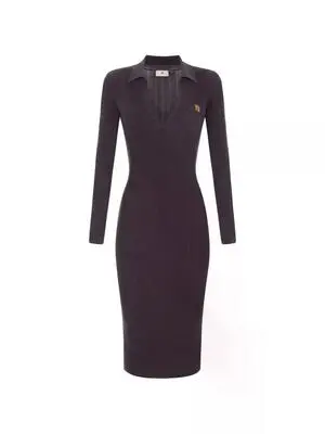 Elisabetta Franchi Logo Plaque Ribbed Knit Midi Dress - Brown