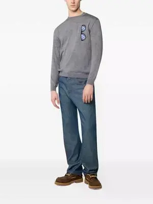 Moschino Intarsia Sunglasses Chest Pocket Sweater - Grey