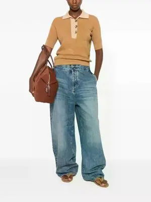 JW Anderson Contrast-collar Short-sleeve Polo Top - Neutrals