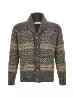 Brunello Cucinelli Nordic Jacquard Shawl Cardigan - Grey