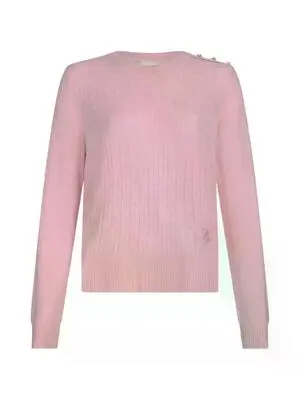 Liu Jo Button-embellished Cable-knit Long-sleeved T-shirt - Pink