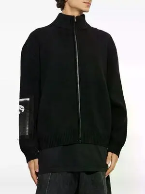 Balenciaga Logo-patch Ribbed-knit Cardigan