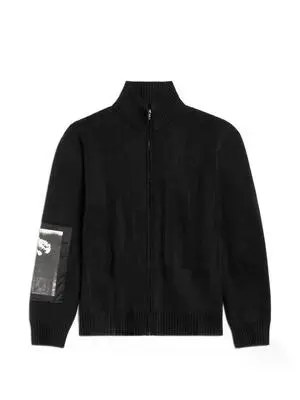 Balenciaga Logo Patch Ribbed Knit Cardigan - Black