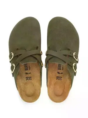 BIRKENSTOCK Suede Clog Sandals With Buckle Fastening - Green