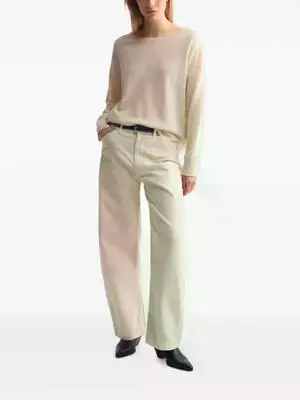 NILI LOTAN Stone Beige Cotton Wide-leg Trousers