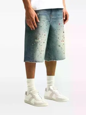 PURPLE BRAND Jewel Embellished Digital Print Wide Leg Denim Shorts