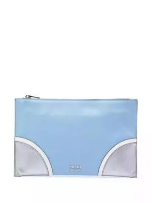 Prada 2010-2026 Tricolor Saffiano Clutch Bag - Blue