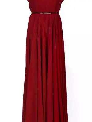 Max Mara Pleated Maxi Dress With Belted Waist - Red