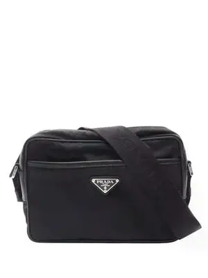 Prada 2013-2026 Saffiano Trimmed Tessuto Camera Bag Crossbody Bag - Black