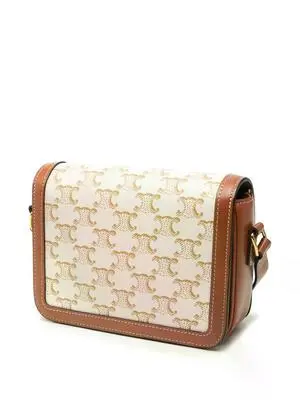 Celine Triomphe Coated Canvas And Calfskin Crossbody Bag - White