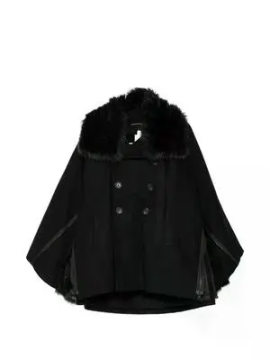 Yohji Yamamoto Faux-fur Trim Double-breasted Jacket - Black