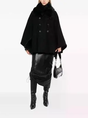 Yohji Yamamoto Faux-fur Trimmed Double-breasted Cape
