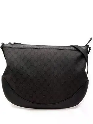 Gucci 2000-2015 Large Gg Denim Half Moon Crossbody Bag - Black