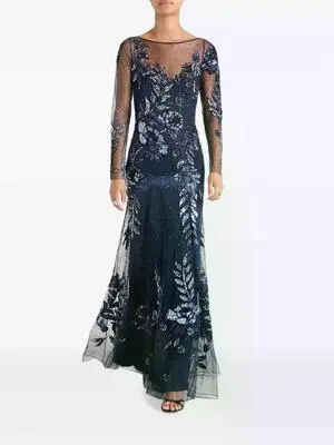 TEMPERLEY LONDON Lavinia Sequin-embellished Floral Maxi Dress - Blue