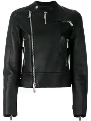 Dsquared2 Band Collar Leather Jacket