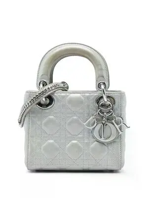 Dior Iridescent Lambskin Cannage Lady Satchel - Silver