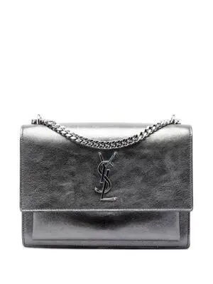 Saint Laurent 2016 Medium Metallic Calfskin Monogram Sunset Crossbody Bag - Silver