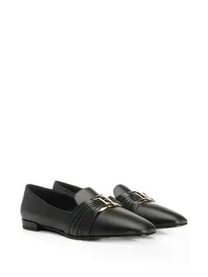 FERRAGAMO Gancini Plaque Leather Loafers - Black