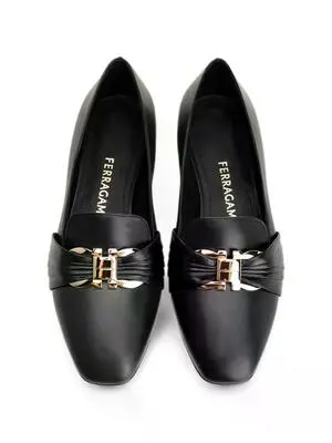 FERRAGAMO Gancini Plaque Leather Loafers