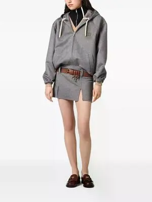 Miu Miu Logo Patch Drawstring Hoodie - Grey