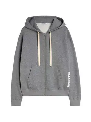 JIL SANDER Logo-print Zip-up Hoodie - Grey