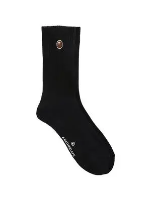 A BATHING APE Head Logo-embroidered Ribbed Socks - Black