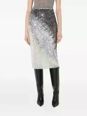 Elisabetta Franchi Midi Skirt In Metallic Tulle - White