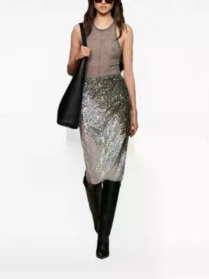 Elisabetta Franchi Midi Skirt In Metallic Tulle - White