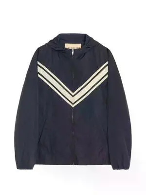 Valentino Garavani Lightweight Nylon Hooded Windbreaker With Inlaid V - Blue