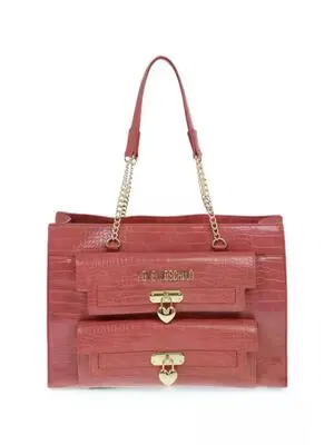 Moschino Crocodile-effect Heart-padlock Shoulder Bag