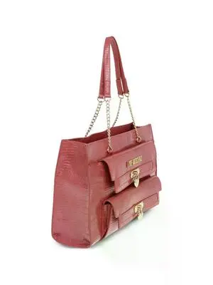 Moschino Crocodile-effect Heart-padlock Shoulder Bag