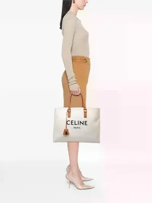 Celine 2019 Small Canvas Logo Print Horizontal Cabas Tote Bag