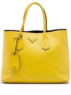 Prada 2010-2026 Medium Saffiano Cuir Double Satchel - Yellow