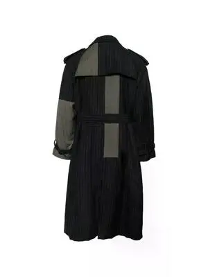 Y’s Pinstripe-pattern Single-breasted Trench Coat - Black