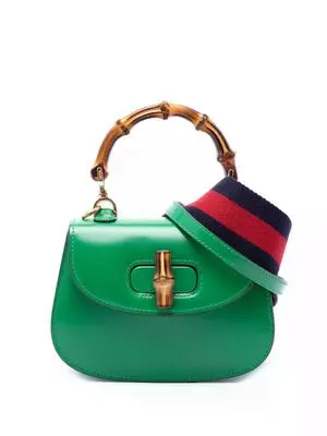 Gucci 2016-2026 Mini Calfskin 1947 Bamboo Top Handle Bag Satchel - Green