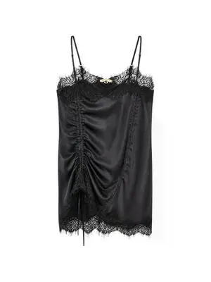 Gold Hawk Lace-trim Ruched Camisole Top - Black