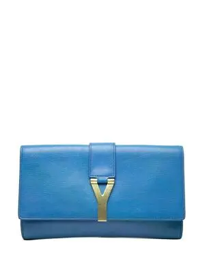 Saint Laurent Textured Leather Chyc Ligne Clutch Bag - Blue