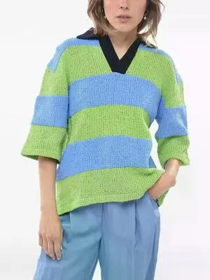 Sunnei Striped Polo-collar Top - Green