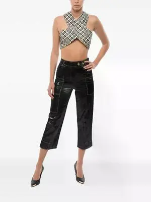 REJINA PYO Contrast Stitch Cropped Trousers