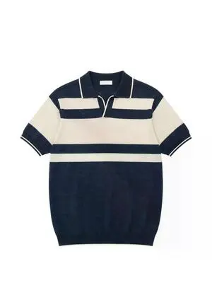 HERITAGE Striped Short-sleeve Polo Shirt - Blue