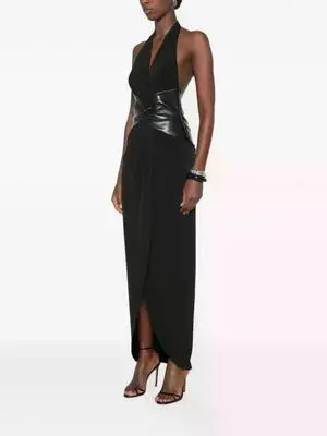 Andamane Halterneck Dress With Leather Paneling