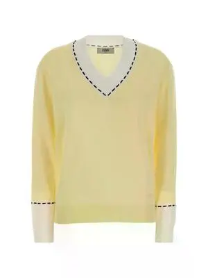 Fendi Selleria Contrast-stitch V-neck Sweater - Yellow