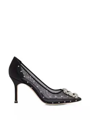 Manolo Blahnik Hangisi Polka-dot Mesh Pumps - Black