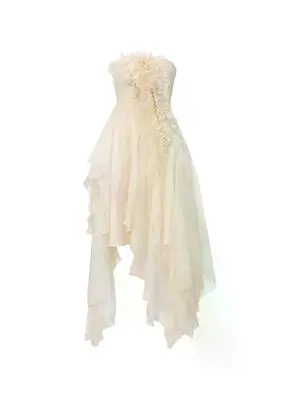 ELYWOOD Ruffled Layered Asymmetric Dress - White