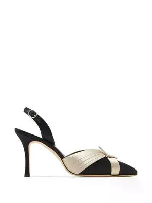 Manolo Blahnik Vierasli Crystal-buckle Pleated Pumps - Black
